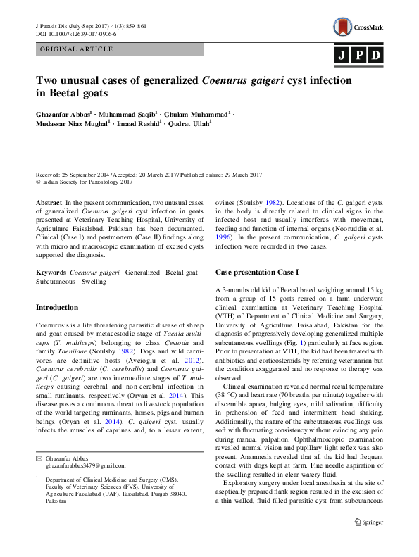 (PDF) Two unusual cases of generalized Coenurus gaigeri cyst infection ...
