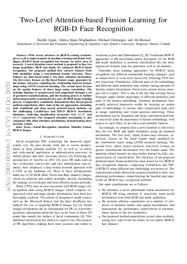 Pdf Attention Aware Fusion For Rgb D Face Recognition