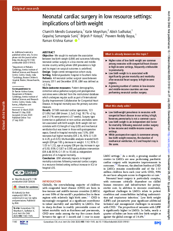 (PDF) Neonatal cardiac surgery in low resource settings: implications ...
