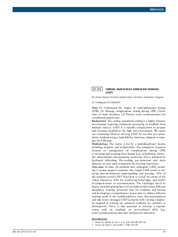 (PDF) Cardiac Anaesthesia Simulation Training (Cast) | Rex Morais - Academia.edu