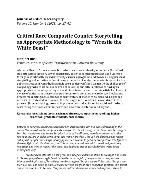 (PDF) Critical Race Composite Counter Storytelling as Appropriate ...