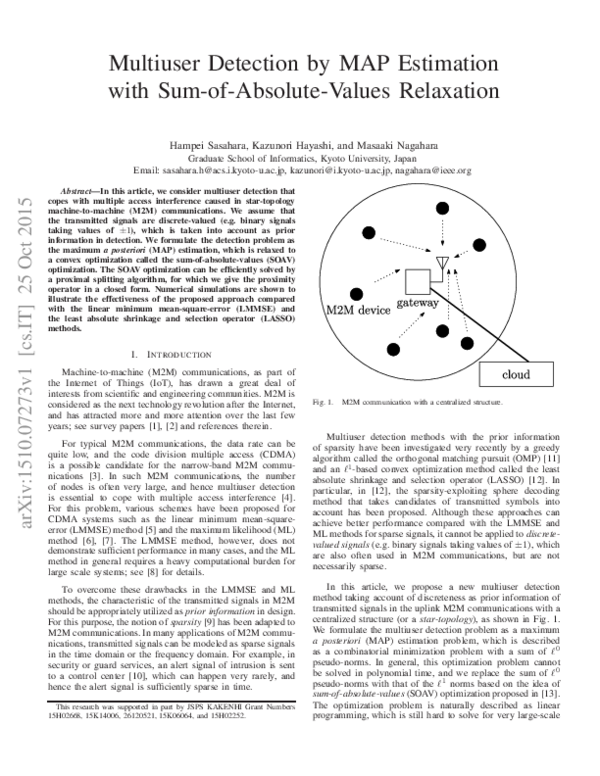 (PDF) Multiuser detection by MAP estimation with sum-of-absolute-values relaxation