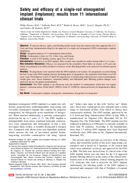 (PDF) Safety and efficacy of a single-rod etonogestrel implant ...