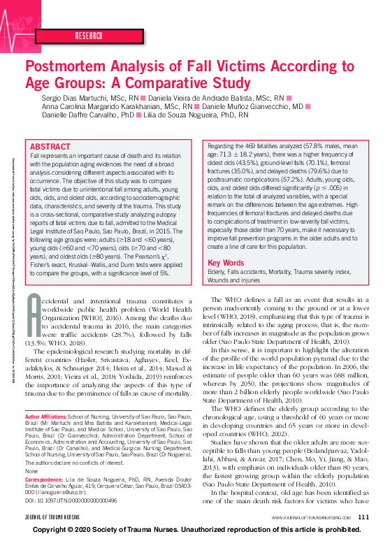 (PDF) Postmortem Analysis of Fall Victims According to Age Groups: A ...