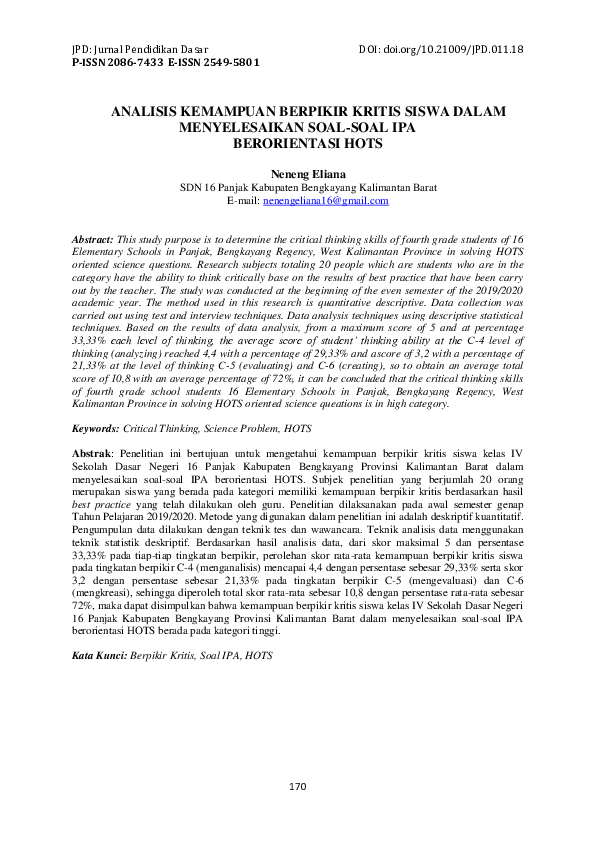(PDF) Analisis Kemampuan Berpikir Kritis Siswa Dalam Menyelesaikan Soal-Soal Ipa Berorientasi Hots