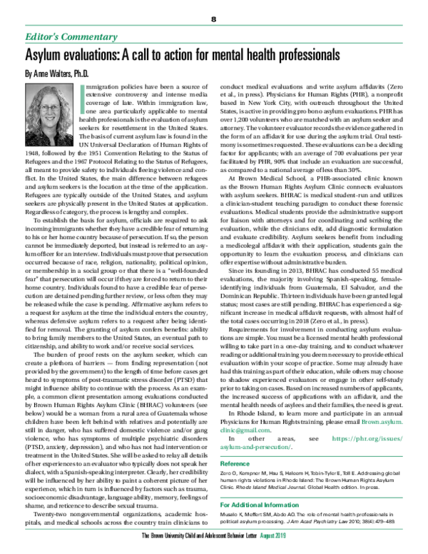 (PDF) Asylum evaluations: A call to action for mental health professionals