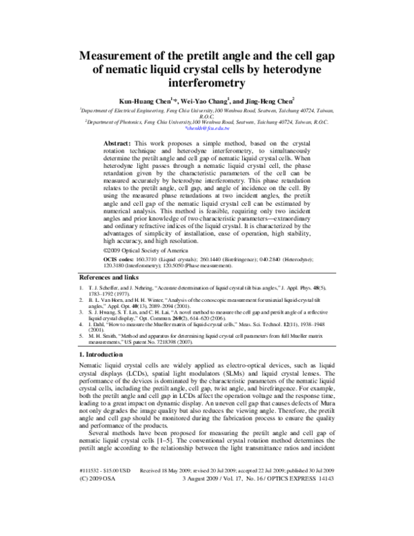 (PDF) Measurement of the pretilt angle and the cell gap of nematic ...