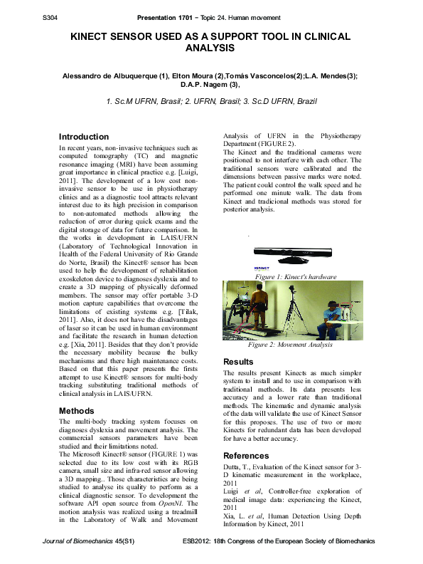 (PDF) Kinect Sensor Used as a Support Tool in Clinical Analysis