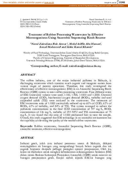 (PDF) Treatment of Rubber Processing Wastewater by Effective ...