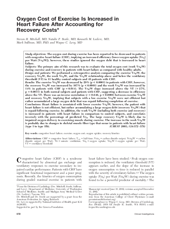 (PDF) Oxygen Cost of Exercise Is Increased in Heart Failure After ...