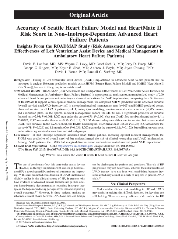 (PDF) Accuracy of Seattle Heart Failure Model and HeartMate II Risk ...