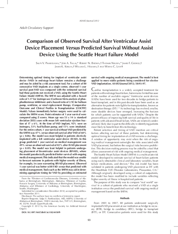 (PDF) Comparison of Observed Survival After Ventricular Assist Device ...