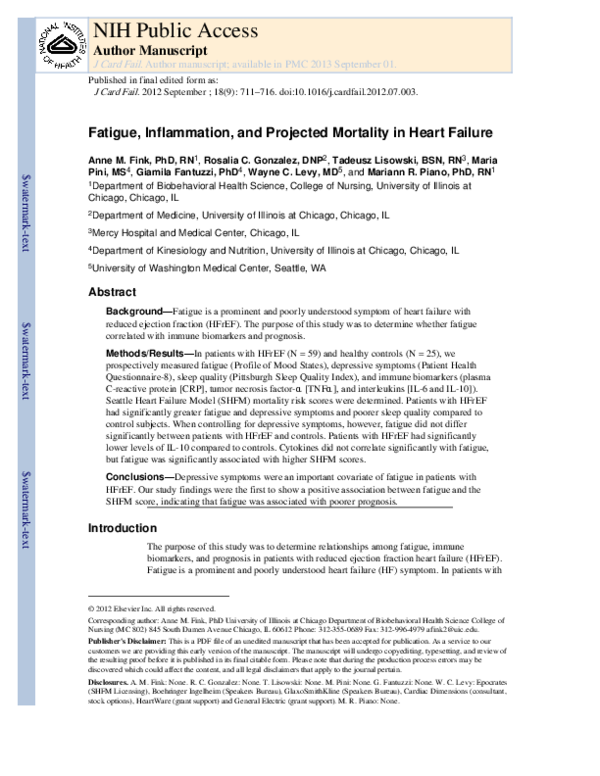 (PDF) Fatigue, Inflammation, and Projected Mortality in Heart Failure