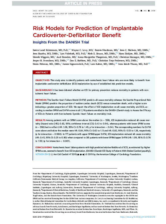 (PDF) Risk Models for Prediction of Implantable Cardioverter-Defibrillator Benefit | V. Le ...