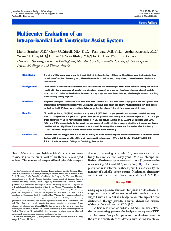 (PDF) Multicenter Evaluation of an Intrapericardial Left Ventricular Assist System