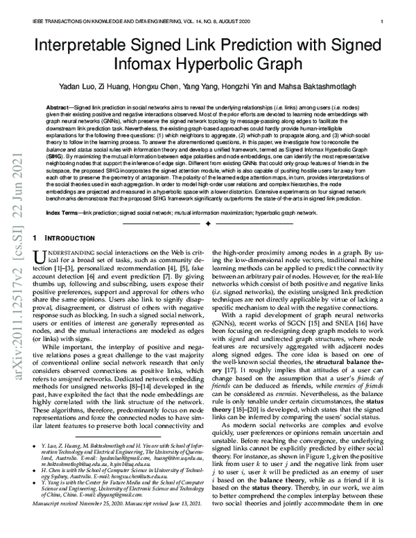 (PDF) Interpretable Signed Link Prediction With Signed Infomax Hyperbolic Graph