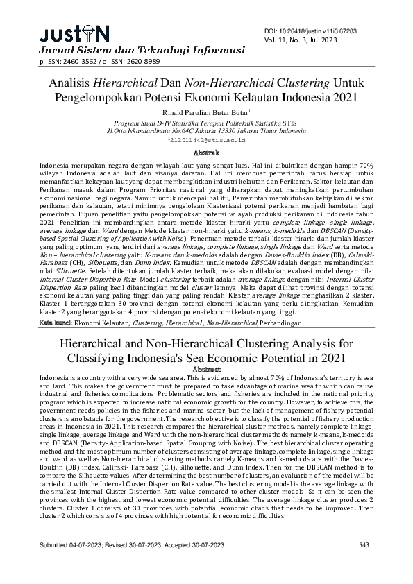 (PDF) Analisis Hierarchical Dan Non-Hierarchical Clustering Untuk Pengelompokkan Potensi Ekonomi ...