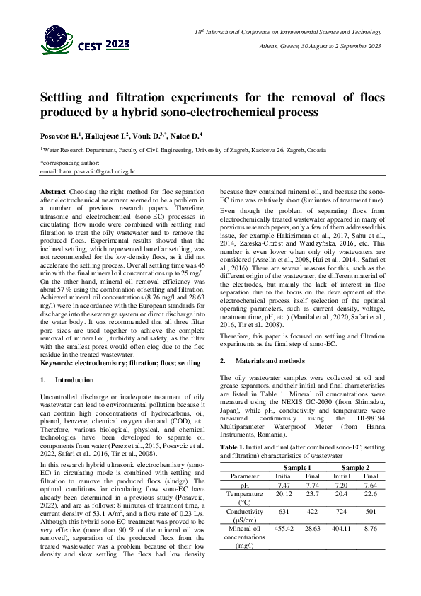 (PDF) Settling and filtration experiments for the removal of flocs ...