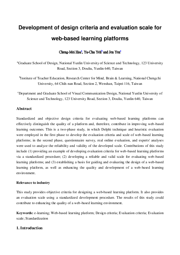 (PDF) Development of design criteria and evaluation scale for web-based learning platforms