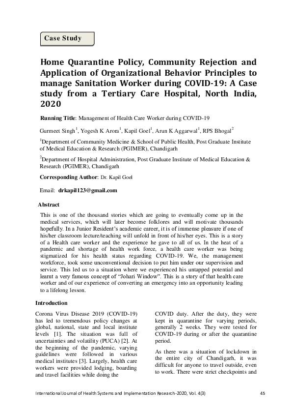 (PDF) Home Quarantine Policy, Community Rejection and Application of ...