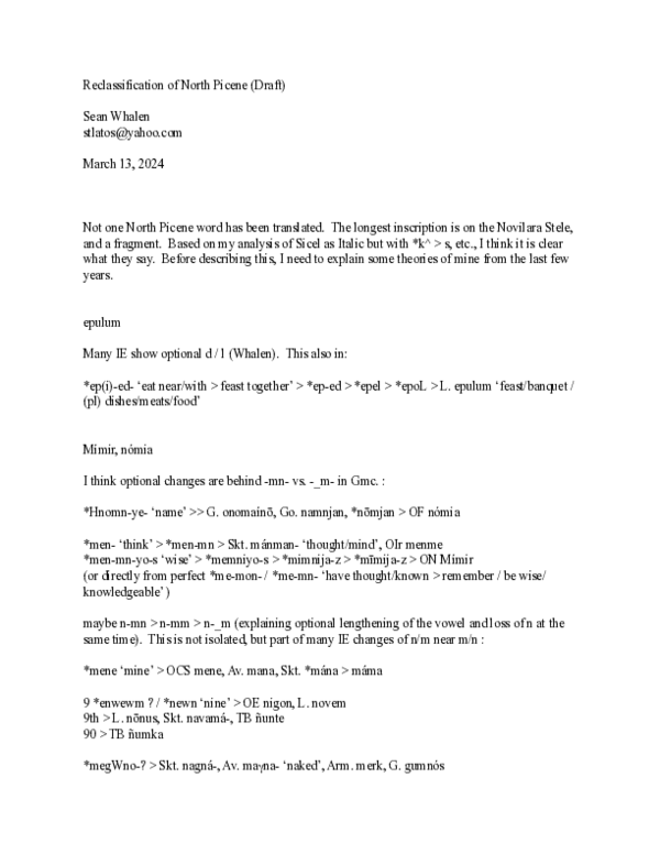 (PDF) Reclassification of North Picene (Draft)