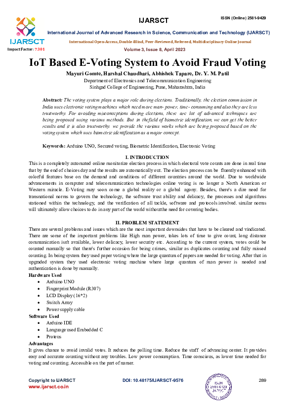 (PDF) IoT Based E-Voting System to Avoid Fraud Voting