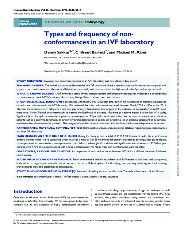 (PDF) Types and frequency of non-conformances in an IVF laboratory