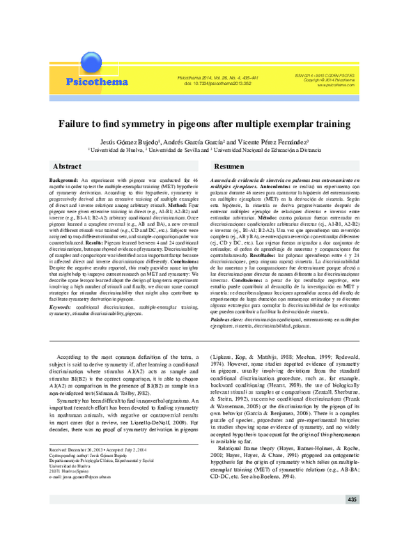 (PDF) Failure to find symmetry in pigeons after multiple exemplar training