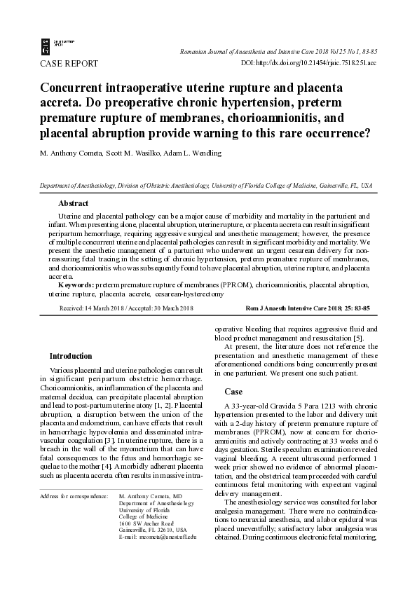 (PDF) Concurrent intraoperative uterine rupture and placenta accreta ...