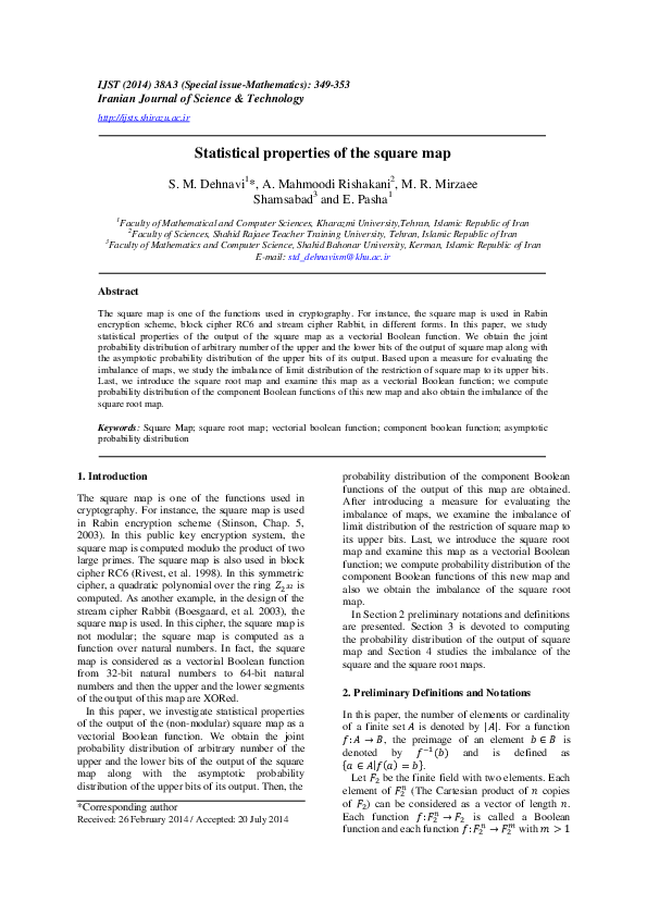 (PDF) Statistical properties of the square map