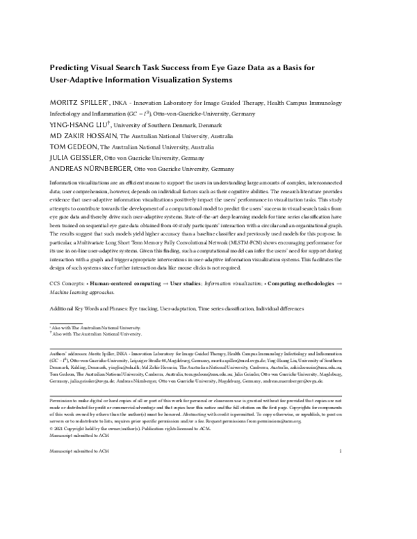 (PDF) Predicting Visual Search Task Success from Eye Gaze Data as a Basis for User-Adaptive ...