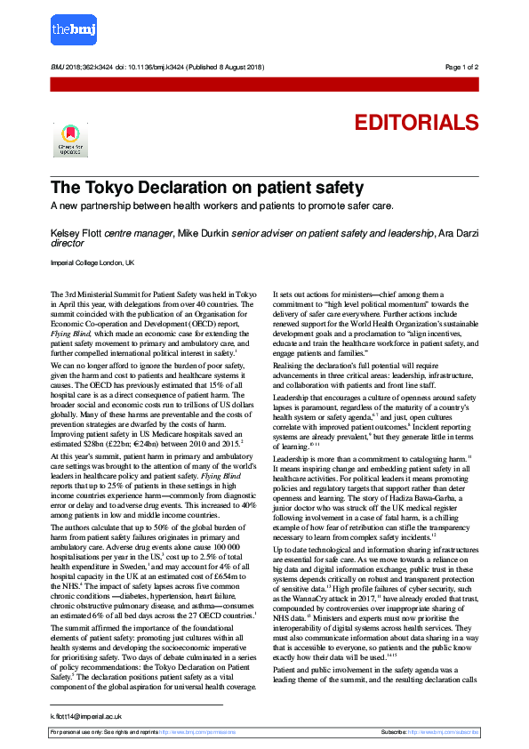 (PDF) The Tokyo Declaration on patient safety