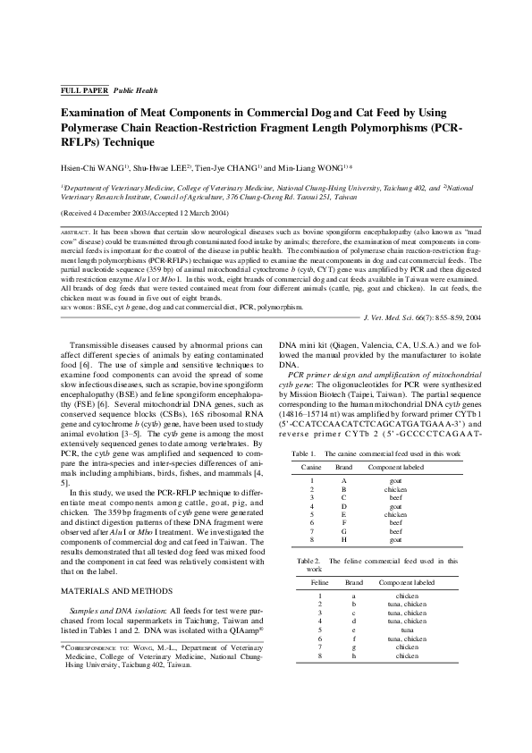 (PDF) Examination of Meat Components in Commercial Dog and Cat Feed by ...