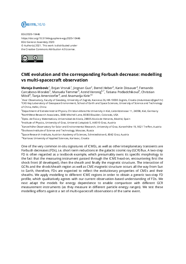 (PDF) CME evolution and the corresponding Forbush decrease: modelling vs multi-spacecraft ...