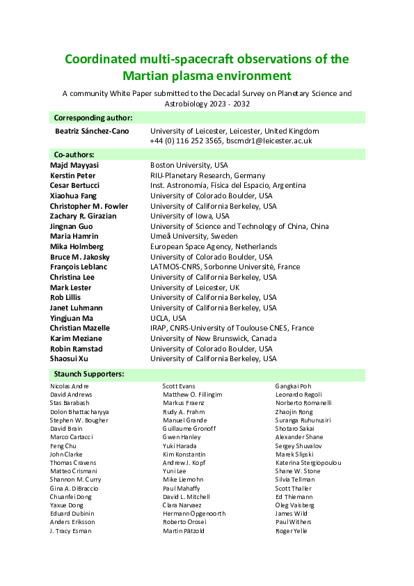 (PDF) Coordinated multi-spacecraft observations of the Martian plasma ...