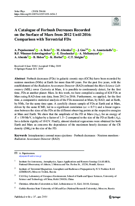 (PDF) A Catalogue of Forbush Decreases Recorded on the Surface of Mars from 2012 Until 2016 ...