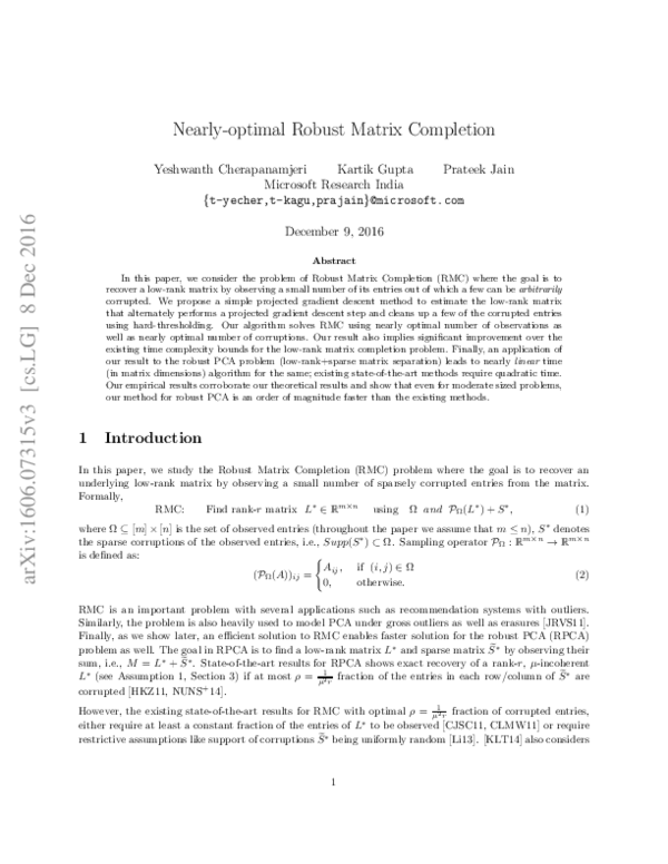 (PDF) Nearly-optimal Robust Matrix Completion