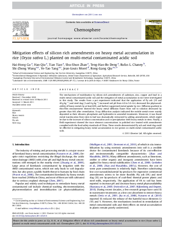 (PDF) Mitigation effects of silicon rich amendments on heavy metal ...