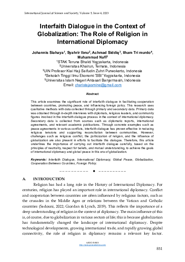 (PDF) Interfaith Dialogue in the Context of Globalization: The Role of ...