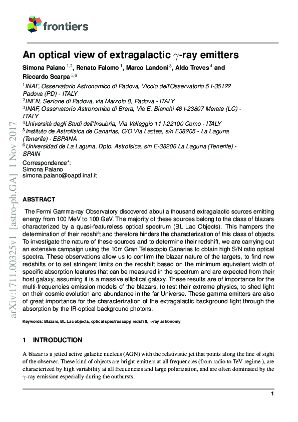 (PDF) An optical view of extragalactic gamma-ray emitters | riccardo ...