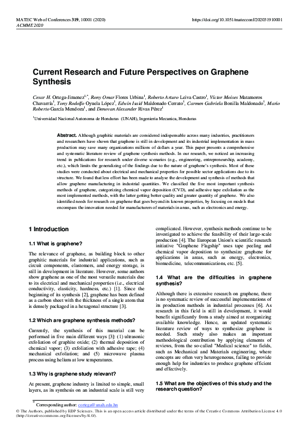 (PDF) Current Research and Future Perspectives on Graphene Synthesis