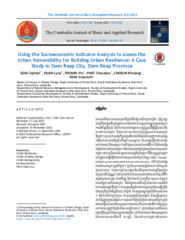 (PDF) Using the Socioeconomic Indicator Analysis to assess the Urban Vulnerability for Building ...
