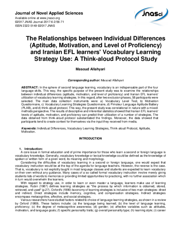 (PDF) The Relationships between Individual Differences ( Aptitude ...