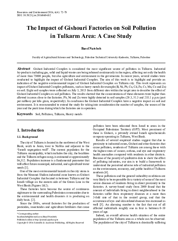 (PDF) The Impact of Gishouri Factories on Soil Pollution in Tulkarm ...