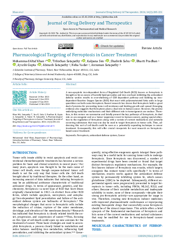 (PDF) Pharmacological Targeting of Ferroptosis in Cancer Treatment