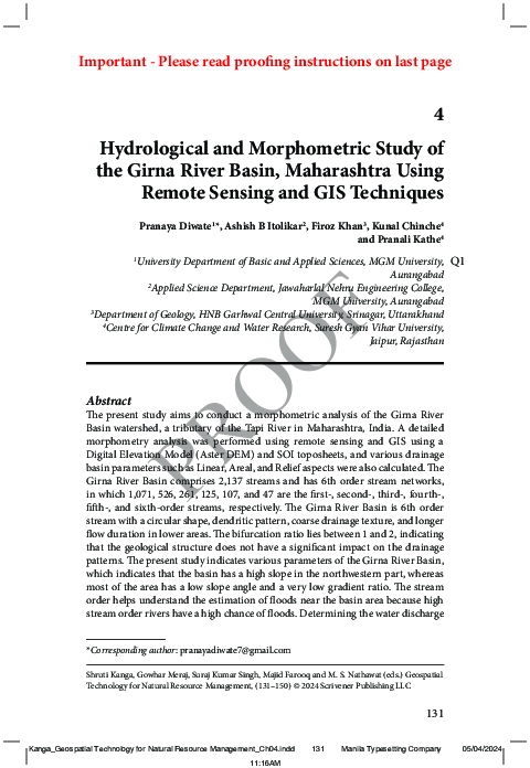 (PDF) Hydrological and Morphometric Study of the Girna River Basin ...