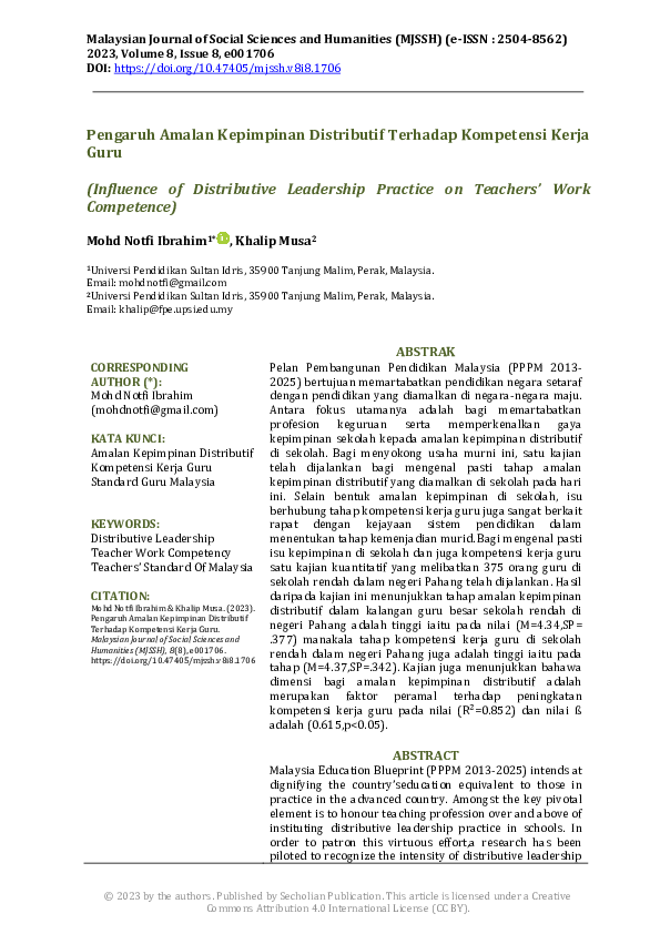 (PDF) Pengaruh Amalan Kepimpinan Distributif Terhadap Kompetensi Kerja Guru