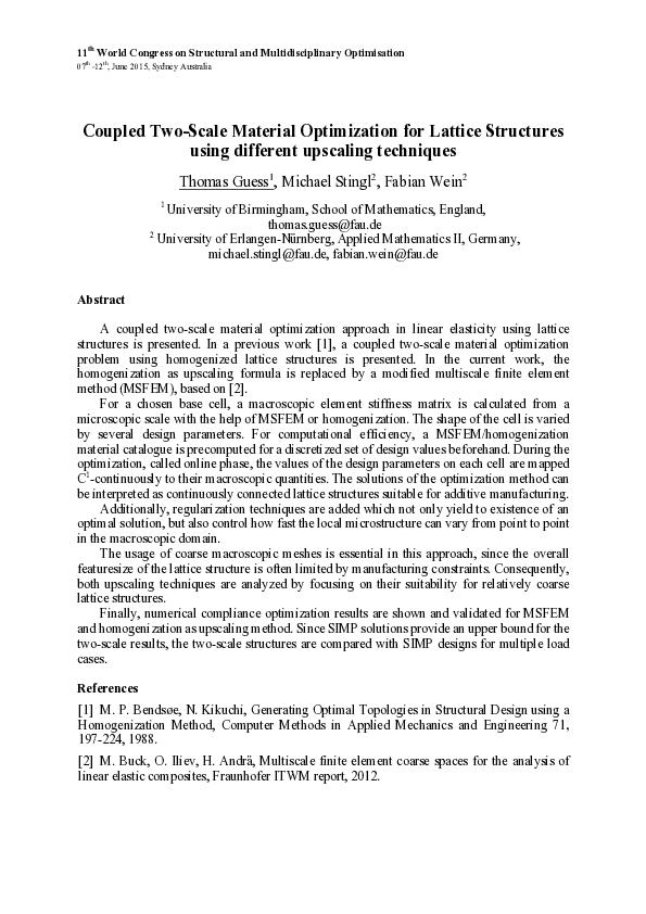 (PDF) Coupled Two-Scale Material Optimization for Lattice Structures using different upscaling ...