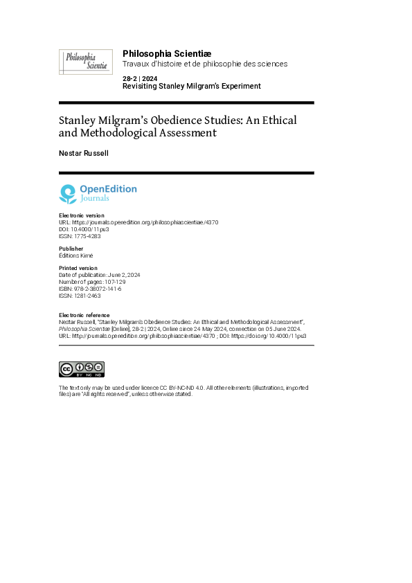 (PDF) Stanley Milgram’s Obedience Studies: An Ethical and ...