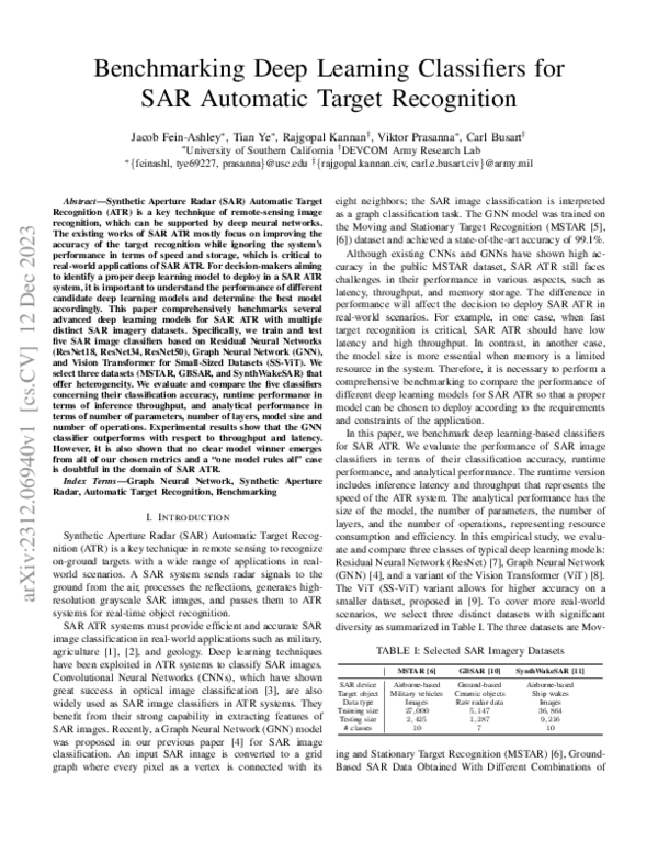 (PDF) Benchmarking Deep Learning Classifiers for SAR Automatic Target Recognition